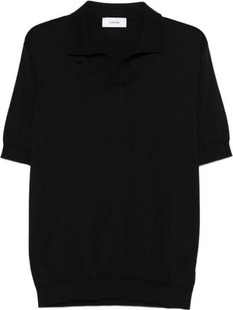 Lardini Homme, Tops, Noir, Taille: S Polo en coton &agrave; col en V
