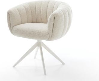 DELIFE Drehstuhl Jada-Flex Teddystoff Beige Kreuzgestell breit Wei&szlig; 360&deg; drehbar Wippfunktion Taschenfederkern, Esszimmerst&uuml;hle
