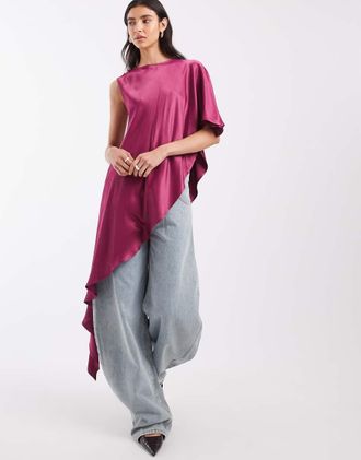Asos top cape oversize asym&eacute;trique en satin-Rouge