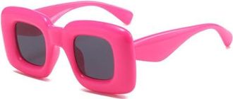 Generic Charnière métallique rétro couleur bonbon épais lunettes de soleil carrées pour femmes mode hommes nuances UV400, Gris rose., Taille unique
