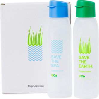 Tupperware Round 500ml Fliptop Bottle Cool n Chic Save Earth Save Sea 2pc