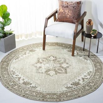 Safavieh Traditionell Teppich für Maschinenwaschbar und rutschfest - Ideal für stark frequentierte Bereiche - Tucson Collection, Kurzer Flor, Salbei und Elfenb