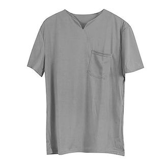 Generic T-shirt de sport solide pour homme avec poche en coton &eacute;lastique, manches courtes, col en V, gris, XXL