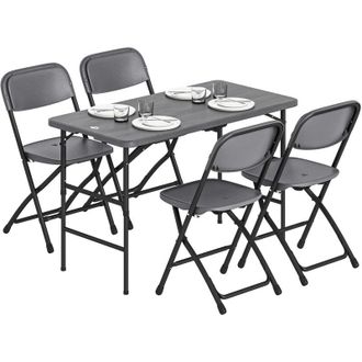 OUTSUNNY Salon de jardin ext&eacute;rieur - Outsunny - 4 personnes, chaises pliables, table r&eacute;glable en hauteur - plateau effet bois - gris fonc&eacute;