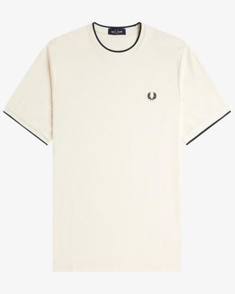 Fred Perry Mesh-T-Shirt aus einem Baumwollgemisch mit Streifenakzenten in