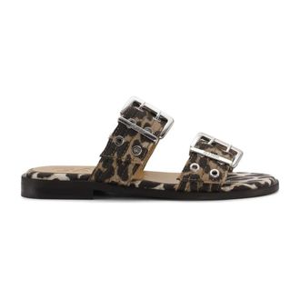 Ganni Sandalen mit Leopardenmuster- doppelten Riemen und Schnalle - - Shoes - Damen - Mehrfarbig - 35 EU