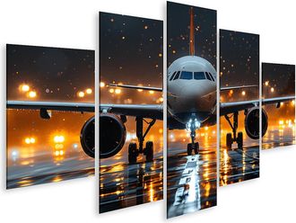 Islandburner Prime Bild auf Leinwand Flugzeug Nachtaufnahme Lichter Regen Landebahn Bilder Wandbilder Poster