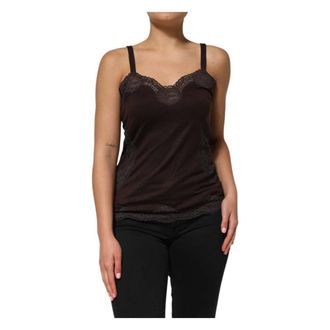 Dolce & Gabbana Femme, Tops, Brun, Taille: 42 FR D&eacute;bardeur marron fonc&eacute; avec bordure en dentelle