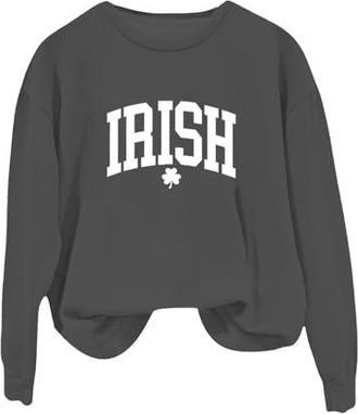 Generic Sweat &agrave; capuche &agrave; manches longues pour femme pour la Saint-Patrick - Motif tr&egrave;fle vert - Pull d&eacute;contract&eacute; tendance - Cadeaux de vacances, Gris fonc&eacute;.,