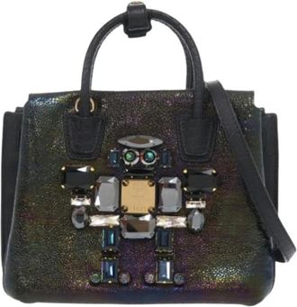 MCM Sac Mini en Cuir Verni Pre-owned - Femme - Pre-owned - Noir - Taille: ONE Size