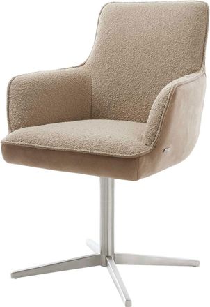 DELIFE Esszimmerstuhl Heira-Flex mit Armlehnen Fu&szlig;kreuz Edelstahl Materialmix Schlamm 360&deg; drehbar Taschenfederkern