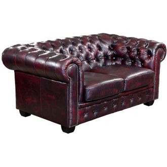 Vente-Unique Vente-unique - Canap&eacute; chesterfield 2 places brenton 100% cuir de buffle - Bordeaux