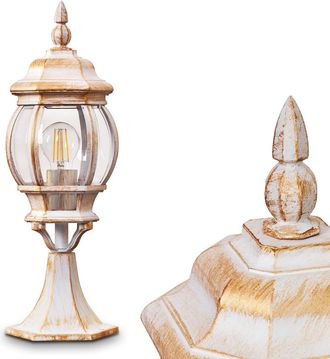 HOFSTEIN Sockelleuchte Lentua, Au&szlig;enwegeleuchte aus Metall/Kunststoff in Wei&szlig;/Gold/Klar, Wegeleuchte im Antik/Retro/Vintage-Design f&uuml;r Garten, Au&szlig;enbereich, Ho