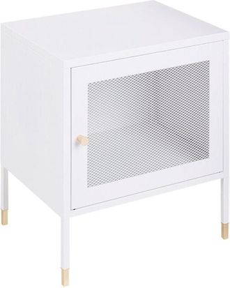 Beliani Nachttisch Weiß Stahl mit Gittertür Griff Rechteckig 45 x 35 x 51 cm Industriell Metallschrank für Schlafzimmer Wohnzimmer Esszimmer