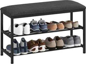 HOMCOM Schuhbank mit Sitzfl&auml;che, Sitzbank mit Stauraum, Schuhregal mit 2 offene F&auml;cher, Sitzbank, Bank, Garderobenbank f&uuml;r Wohnzimmer, Flur, 81 x 31 x 50 cm 