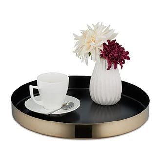 Relaxdays Serviertablett, rundes Dekotablett, f&uuml;r Kerzen, Schmuck, Deko, HxD: 4 x 35 cm, Edelstahl, Teetablett, Farbwahl