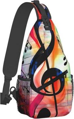 Generic L&eacute;ger Sacoche Tactique Notes de musique abstraites Sac &agrave; Bandouli&egrave;re Durable Sac DEpaule pour Homme Femme Randonn&eacute;e