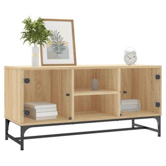 Generic TV Schrank mit Glast&uuml;ren, Fernsehschrank mit viel Stauraum, Lowboard f&uuml;r Fernseher Wohnzimmer, Fernsehtisch TV, 102x37x50 cm(Betongrau) (Sonoma-Eiche)