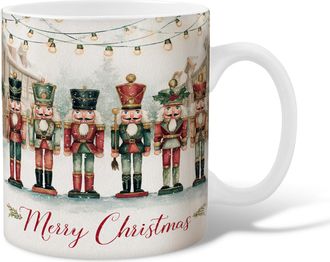 Generic Nussknacker-Kaffeetasse aus Keramik, weihnachtliche Weihnachtslichter, immergr&uuml;n, rot, Neuheit, Arbeits-Trinkbecher mit Griff, Geschenk f&uuml;r Freunde, F