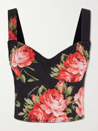 Dolce & Gabbana Haut Fa&ccedil;on Corset En Popeline De Coton M&eacute;lang&eacute; &Agrave; Imprim&eacute; Fleuri - Noir
