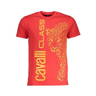 Cavalli Homme, Tops, Rouge, Taille: 2XL T-shirt Rouge en Coton avec Logo Imprimé