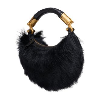 Balmain Womens Ebene Shoulder Bag Black Fur