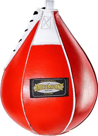 Bad Company Profi Leder Boxbirne medium rot/Leder Speedball im 6 Elementen Design
