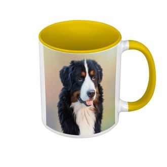 Fabulous Tasse, Farbe Premium Qualit&auml;t, Gelb - Bernhardiner gro&szlig;er Hund Langhaar niedlich schwarz wei&szlig; braun - Tasse mit Henkel und farbigem Innenfutter