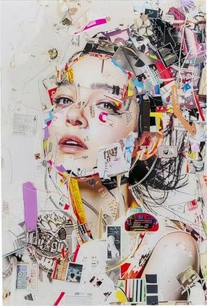 Kare Design Design Glasbild Artsy Portrait Side, mehrfarbig, 120x80 cm, collagenartige Fotoportrait, Sicherheitsglas, Pop Art, Wohnzimmer