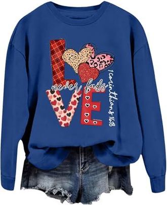 Generic Pull sans capuche imprim&eacute; coeur pour la Saint-Valentin 2026, bleu, XXL