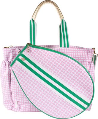 Lilly Pulitzer Tennis-Tragetasche mit abnehmbarem Schultergurt, große Tennis-Umhängetasche für Tennisschläger, Pickleball, Schlägersport, Reisetasche, rosa Caning