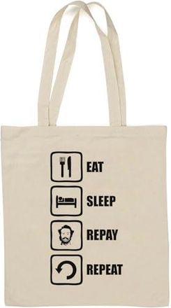 Generic Sac fourre-tout en coton naturel avec slogan « Eat Sleep Repay Repeat » Blanc