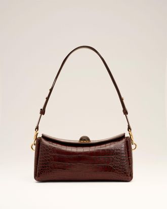 Ami Ami Paris - Sac Carrousel marron en cuir de veau emboss&eacute; crocodile Marron Chocolat - TU - Unisex