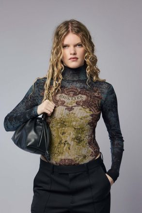 Jean Paul Gaultier Mesh Body with Open Back Printed Medaillon