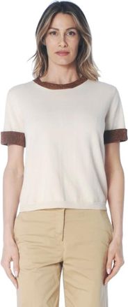 KANGRA Femme, Pulls, Beige, Taille: 40 FR Maglia girocollo manica corta profili in lurex
