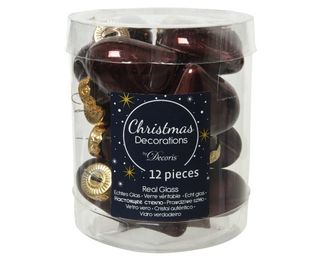 Kaemingk Christbaumschmuck Herzen Glas 4cm x 12 Stück Weihnachtskugeln Christbaumkugeln Dunkelbraun Rotholz