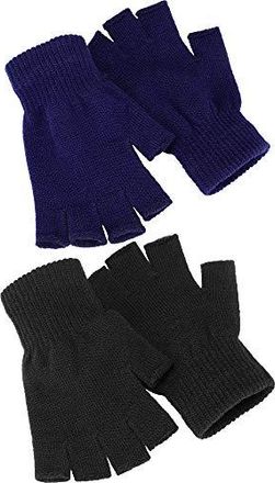 Syhood 2 Paires Gants Demi-Doigts Gants sans Doigts Chauds Unisexes dHiver pour Hommes Femmes (Noir, Bleu)