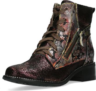Laura Vita Damen Stiefelette mit Blumenmuster und Metallic Glanz Emcmao 66, Gr&ouml;&szlig;e:39 EU, Farbe:Braun