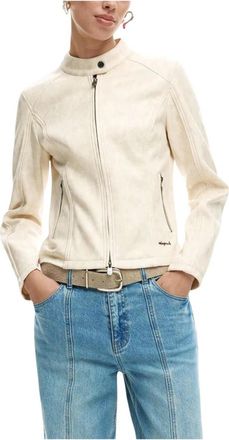 Desigual Femme, Vestes, Blanc, Taille: 40 FR Blazer zipp&eacute; &agrave; col rond avec poches