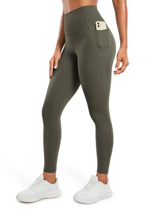 CRZ YOGA Butterluxe Damen High Waist Sport Leggings Blickdicht Soft Yoga Hosen Gym Workout Leggins mit Taschen - 71cm Helles Armeegrün 40