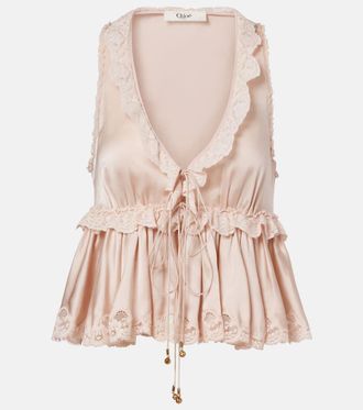 Chlo&eacute; Chlo&eacute; Top aus Seidensatin mit Spitze