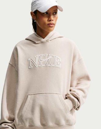 Nike Studio Fleece Oversize Logo-Kapuzenpullover in Braun
