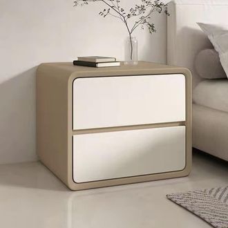 Generic Nachttisch Aus Massivholz Mit 2 Schubladen - Nachttisch In Lederoptik, Beistelltisch Mit Verstecktem Stauraum for Schlafzimmer, Wohnzimmer(Khaki-a)