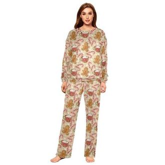 Alaza Ensemble de pyjama en polaire pour femme, motif teckel, chiot adoré, vêtements de détente à manches longues, vêtements de nuit 2 pièces, pyjama thermi
