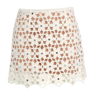 Michael Kors Femme, Jupes, Blanc, Taille: 40 FR Mirror-Embellished Floral Crochet Skirt