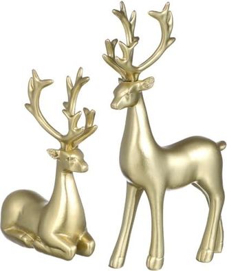 BESTONZON Figurines de cerf en r&eacute;sine de No&euml;l, Figurines danimaux en Forme de Couple de Cerfs dor&eacute;s Figurine de Bureau Ornement Porte- f&ecirc;te de No&euml;l, Mariage, Pe