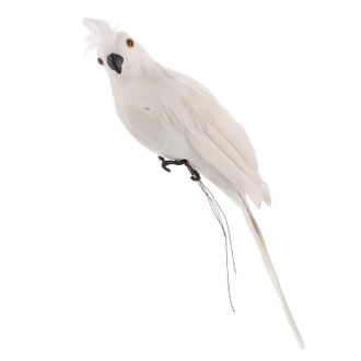 Lurrose Gro&szlig;er K&uuml;nstlicher Papagei Wei&szlig; mit K&uuml;nstlicher Feder Realistisches Vogelmodell f&uuml;r Fenster und Gartenaccessoire