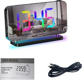 Dioche Projektionswecker mit 7-Zoll-RGB-Spiegel-LED-Display, um 180&deg; Drehbarer Projektor, 6-stufige Helligkeit und USB-Aufladung, Ideal f&uuml;r den Einsatz Im Sc