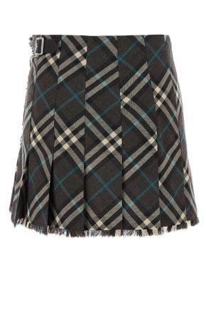 Burberry Womens Tartan Wool-Blend Skirt Black Polyester