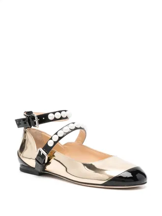 Mach & Mach Two-Tone Patent Leather Ballerina Flat - Gold